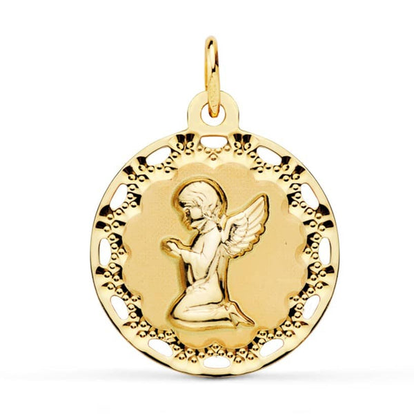 Gold baby medal with openwork angel - Joyeria Pepe Lozano