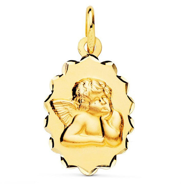 Gold baby medal with angel in matte finish - Joyeria Pepe Lozano